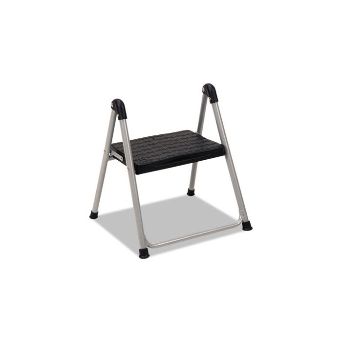Folding Step Stool - 1-Step, 200 Lb, Platinum/Black